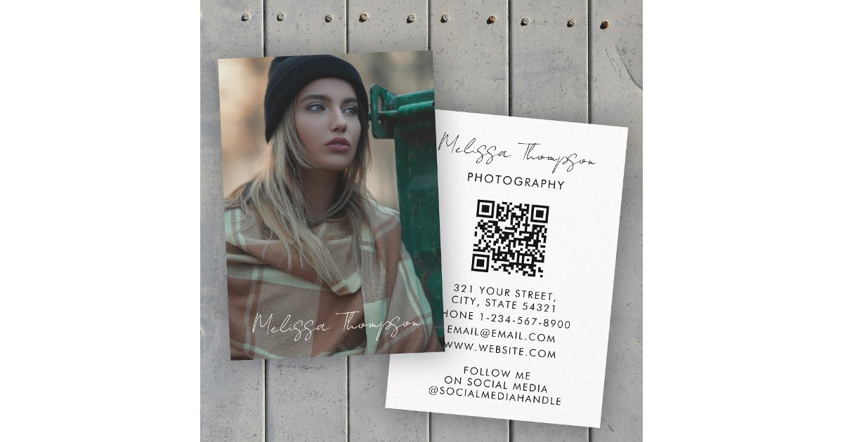 Custom Photo Chic Script Typography Photographer Business Card | Zazzle