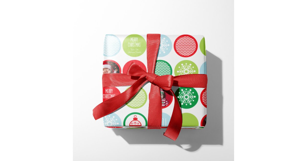 Custom Photo Christmas Dots Gift Wrap | Zazzle