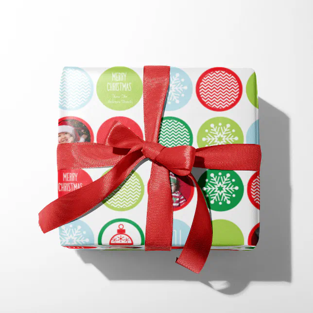 Custom Photo Christmas Dots Gift Wrap | Zazzle
