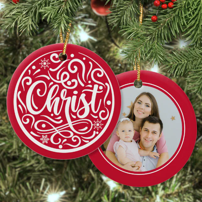 Custom Photo Christmas Holiday Christ Religious Ceramic Ornament | Zazzle