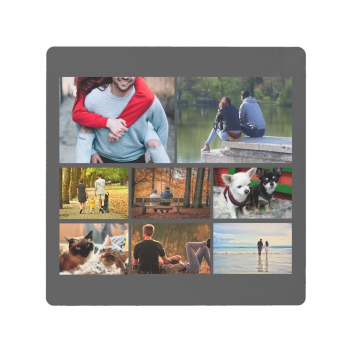 Custom photo collage | 8 photo gray metal print | Zazzle.com