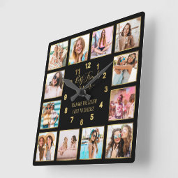 Custom Photo Collage Best Friends Forever Quote Square Wall Clock | Zazzle