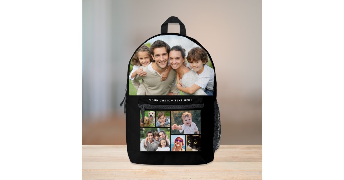 Custom Photo Collage Black Printed Backpack | Zazzle