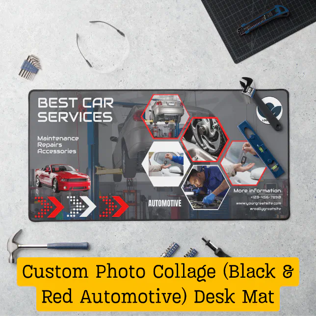 Custom Photo Collage (Black & Red Automotive) Desk Mat | Zazzle