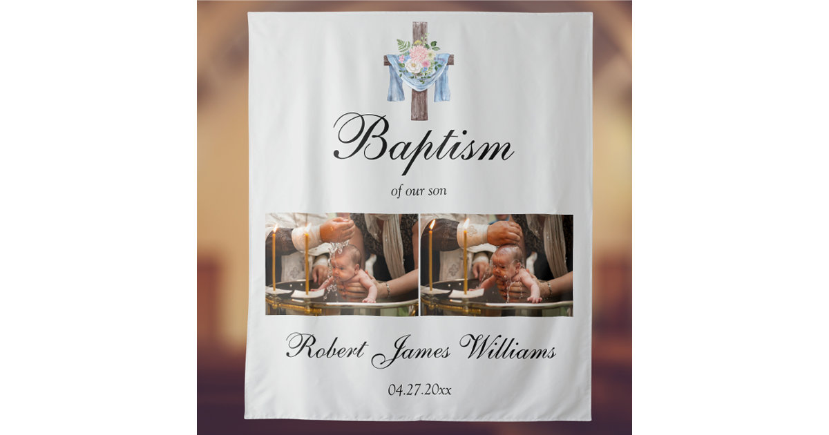Custom Photo Collage Christening Baptism Backdrop | Zazzle