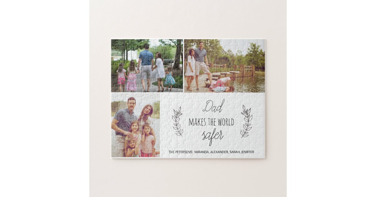 Custom photo collage Father's Day rustic script Jigsaw Puzzle | Zazzle