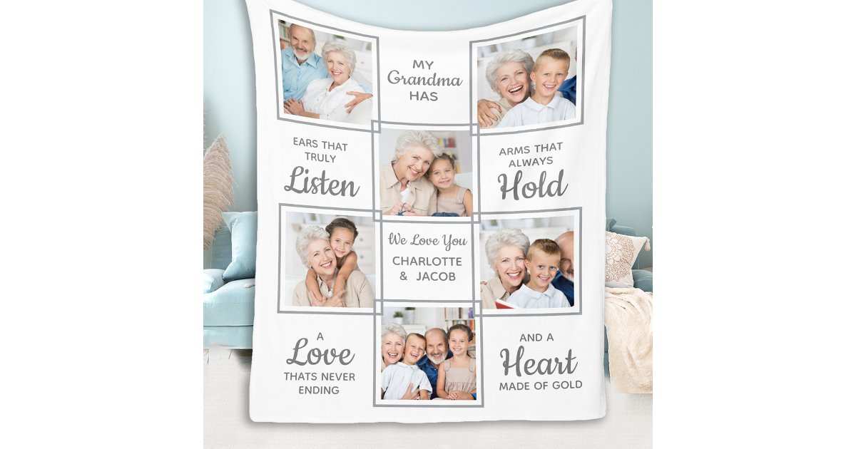Custom Photo Collage Grandmother Fleece Blanket | Zazzle