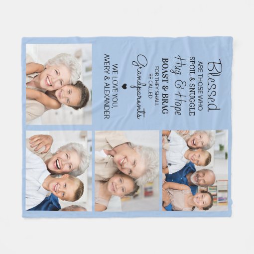Custom Photo Collage Grandparents Fleece Blanket | Zazzle