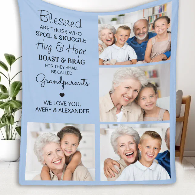 Custom Photo Collage Grandparents Fleece Blanket | Zazzle
