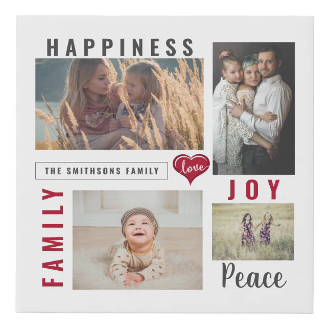 Custom Photo Collage Love Joy Family Faux Canvas Print | Zazzle