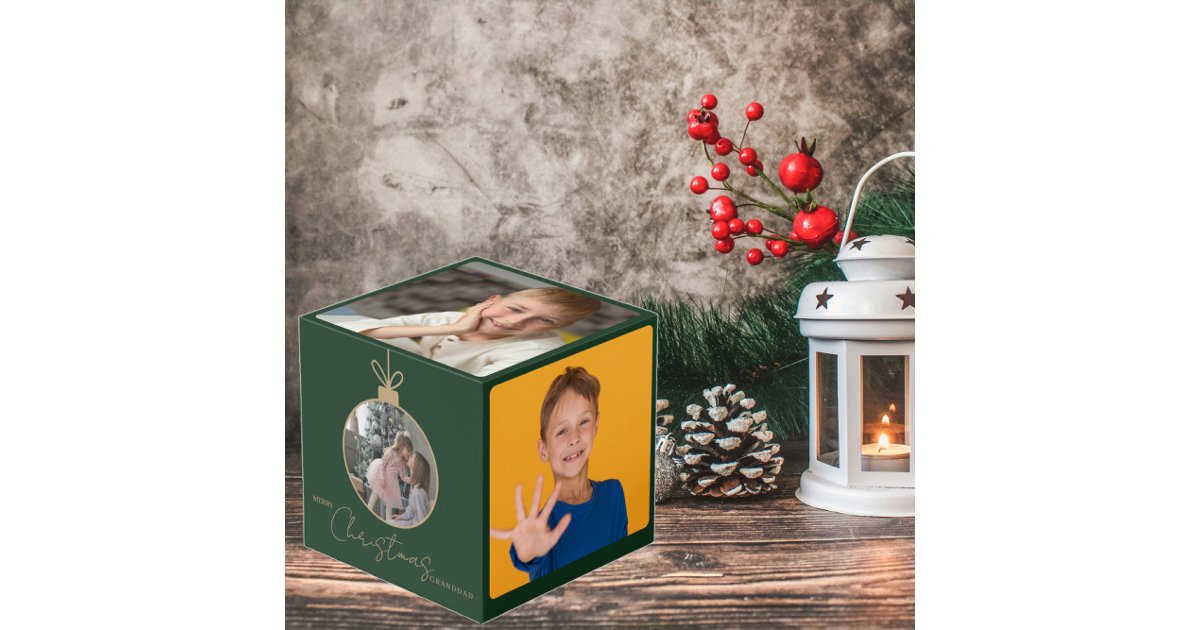 custom photo collage Merry Christmas bauble Cube | Zazzle