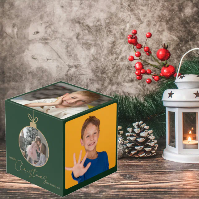 custom photo collage Merry Christmas bauble Cube | Zazzle
