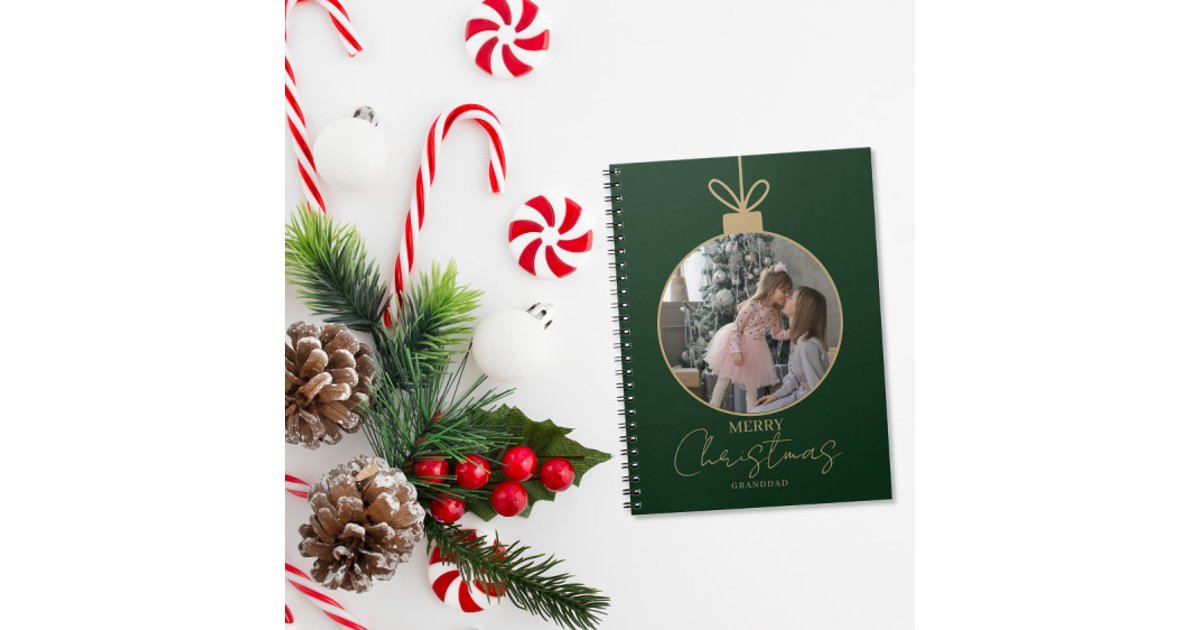 custom photo collage Merry Christmas bauble Notebook | Zazzle