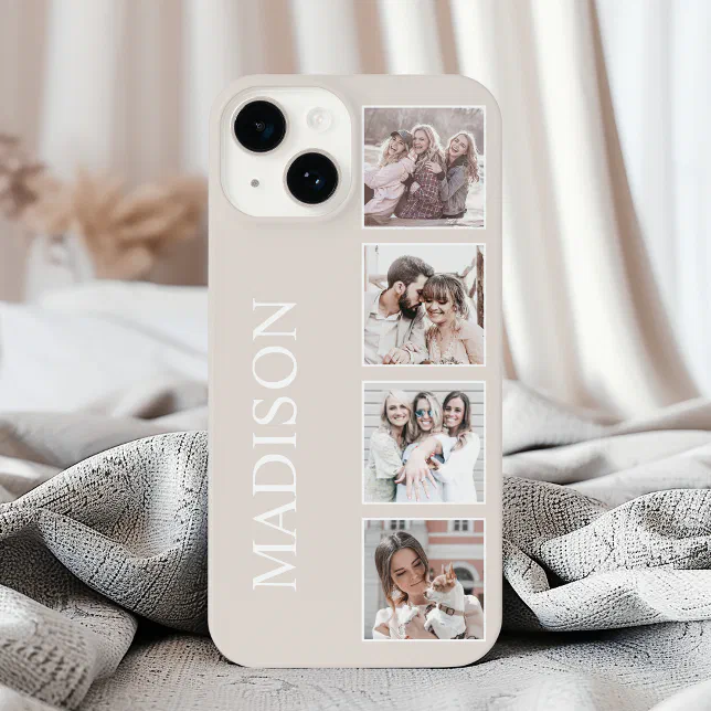 Custom Photo Collage Personalized Beige iPhone Case | Zazzle