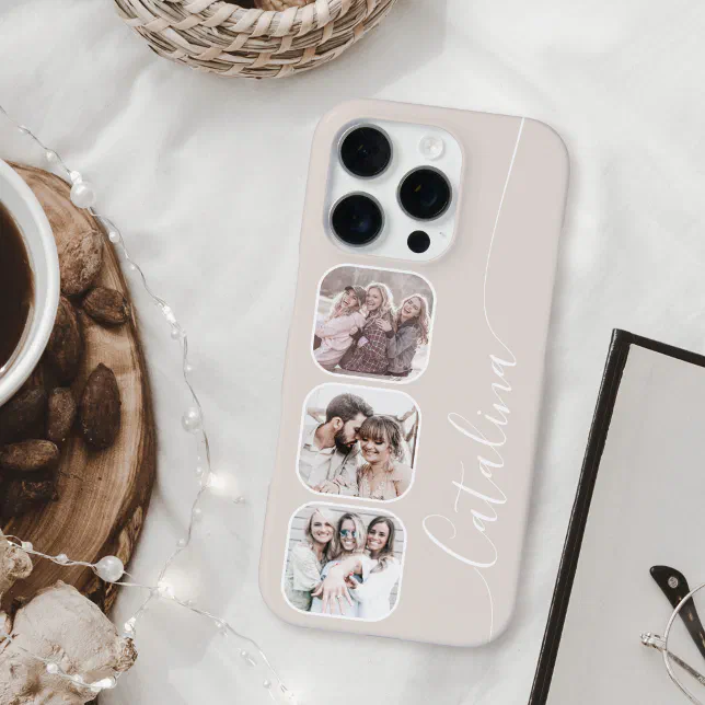 Custom Photo Collage Personalized Beige iPhone Case | Zazzle