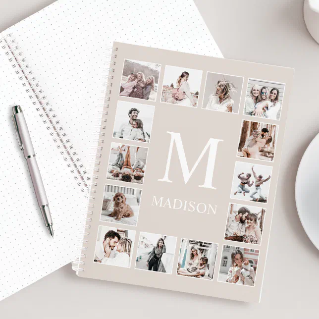 Custom Photo Collage Personalized Beige Notebook | Zazzle