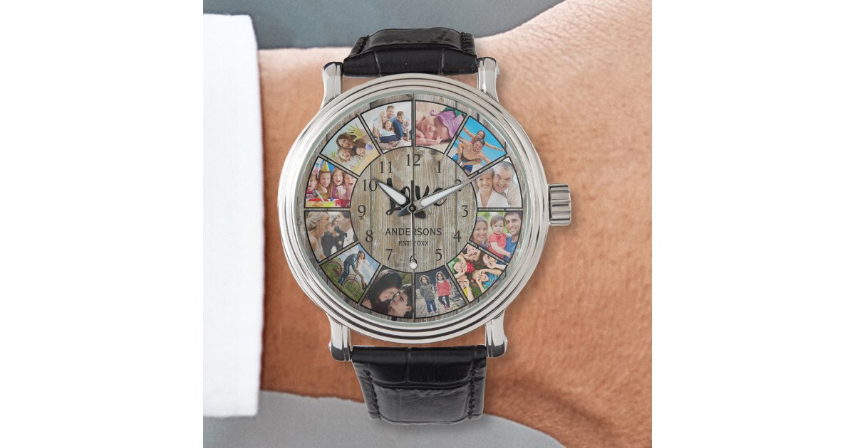 Custom Photo Collage Rustic Farmhouse Watch | Zazzle