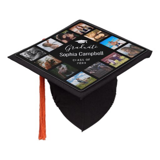 Custom Photo Collage Trendy Cute Script Graduation Cap Topper | Zazzle
