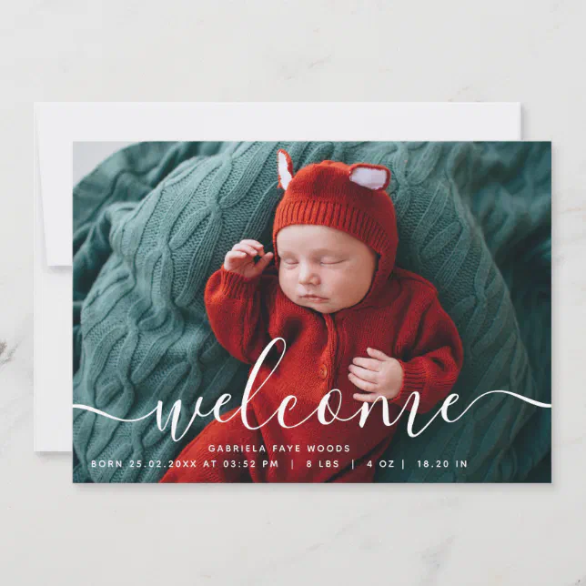 Custom Photo Collage Welcome Script Overlay Baby Announcement | Zazzle
