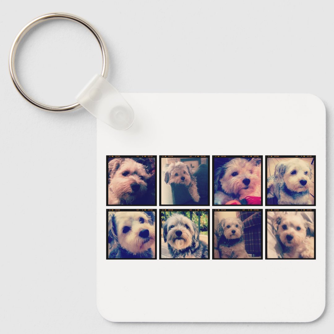 Custom Photo Collage with Square Photos Keychain | Zazzle