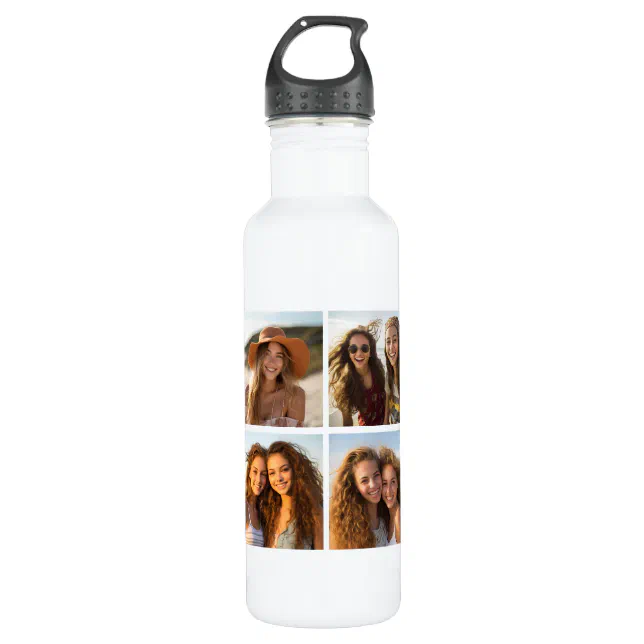 Custom Photo Collage with Square Photos Water Bottle | Zazzle