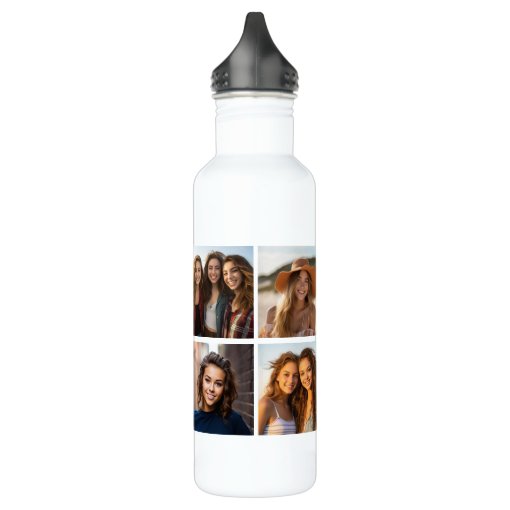 Custom Photo Collage with Square Photos Water Bottle | Zazzle
