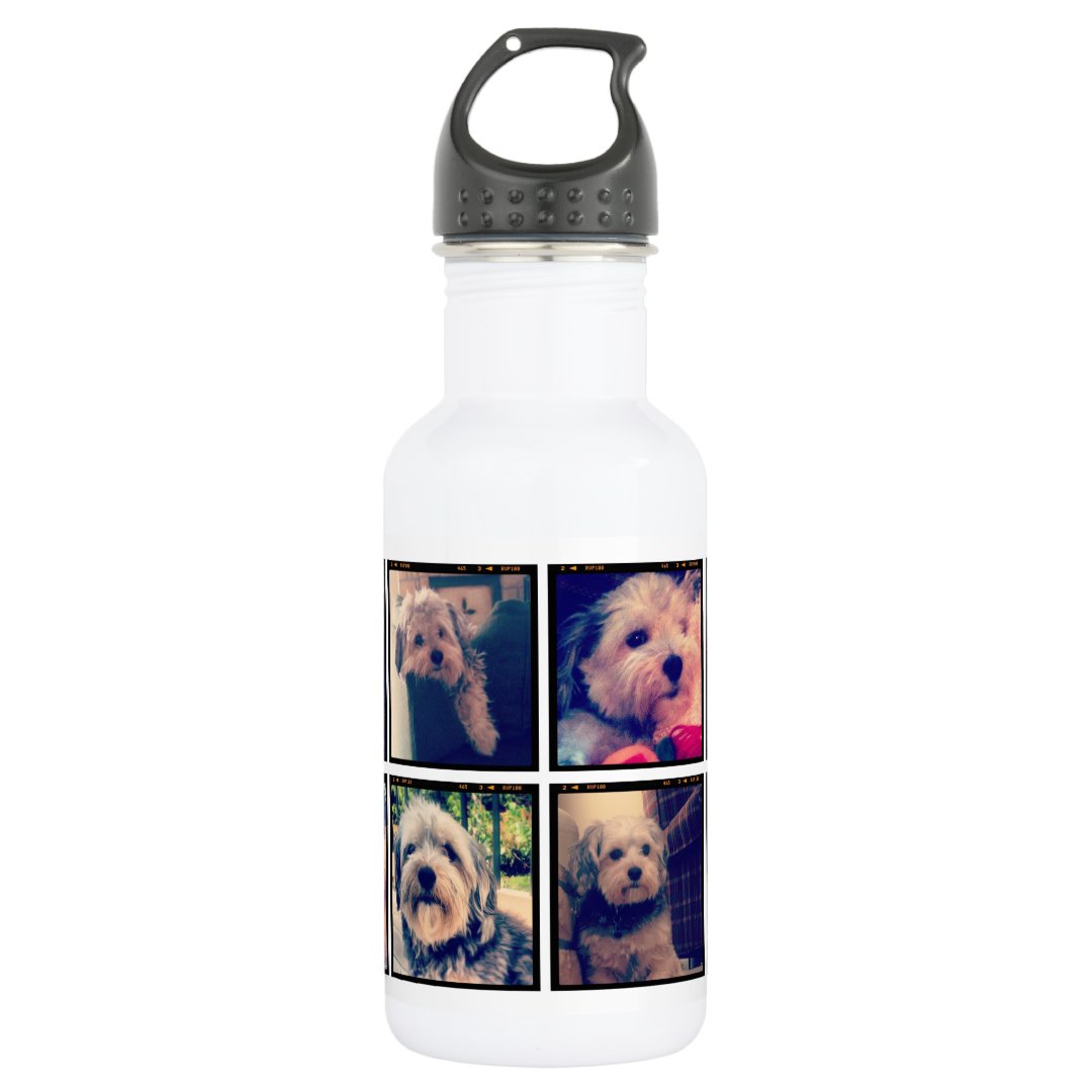 Custom Photo Collage with Square Photos Water Bottle | Zazzle