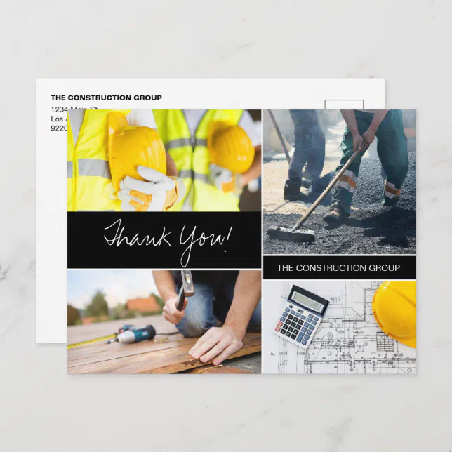 Custom Photo Construction Business Name Thank You Postcard | Zazzle