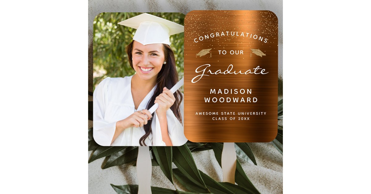Custom Photo Copper Metallic Graduation Hand Fan | Zazzle