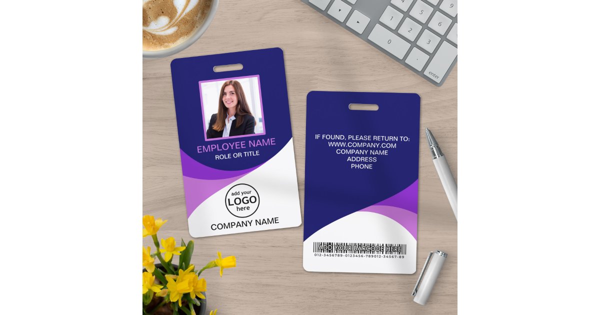 Custom Photo Corporate Employee Barcode Purple Badge | Zazzle
