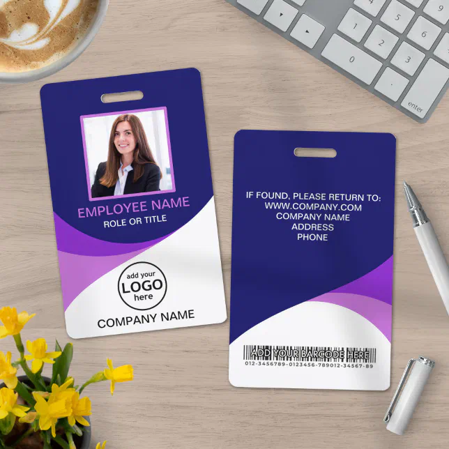 Custom Photo Corporate Employee Barcode Purple Badge | Zazzle