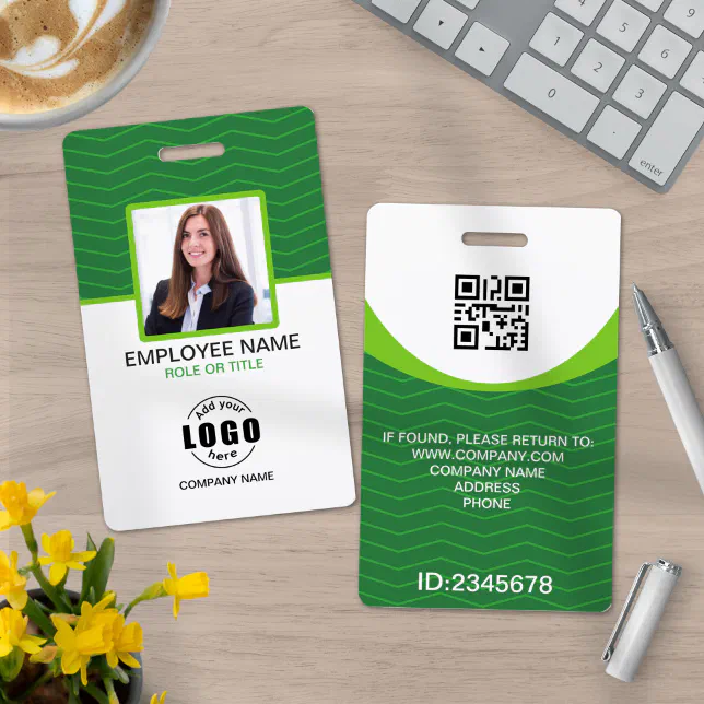 Custom Photo Corporate Employee QR Code Green Badge | Zazzle