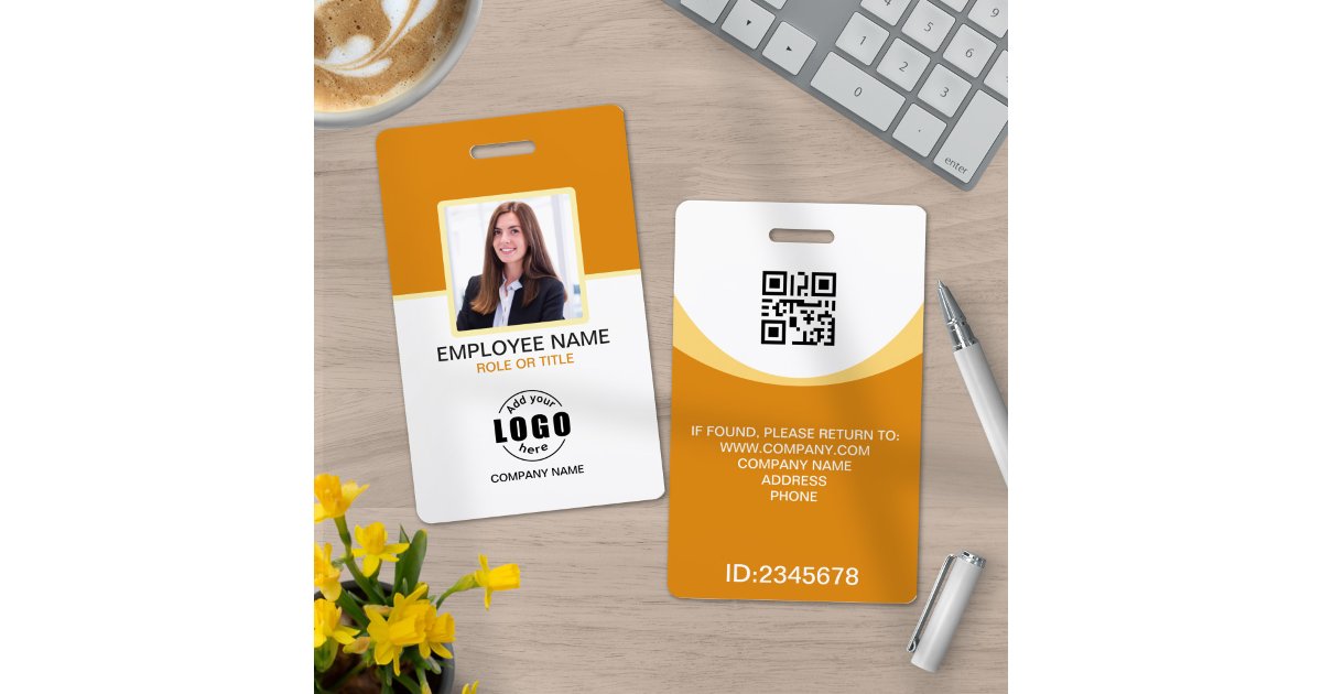Custom Photo Corporate Employee QR Code Yellow Badge | Zazzle