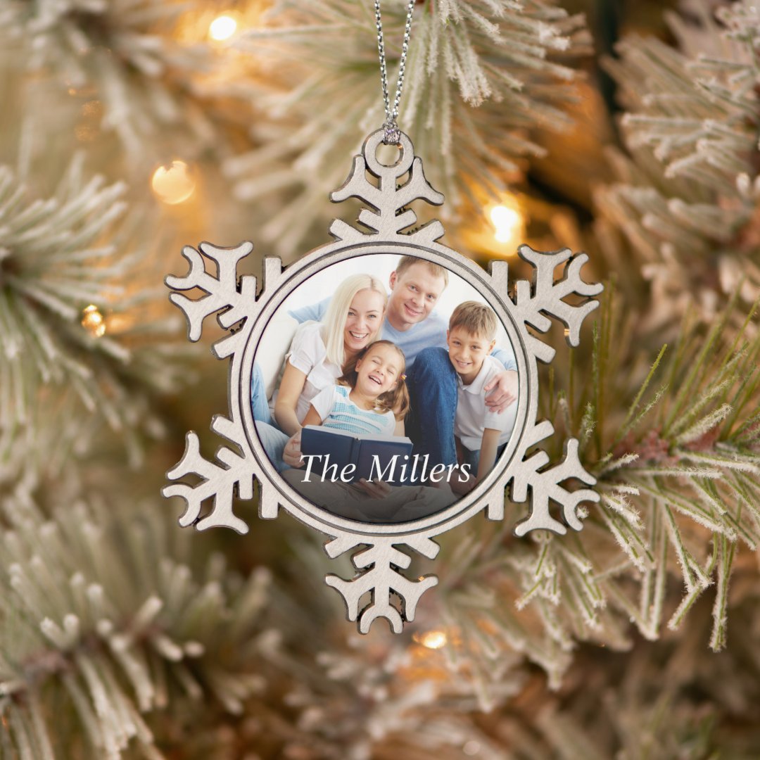 Custom Photo Create Your Own Snowflake Pewter Christmas Ornament | Zazzle