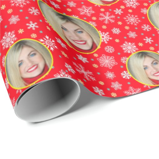 Custom Photo Custom Logo Snowflake Red Festive Wrapping Paper | Zazzle