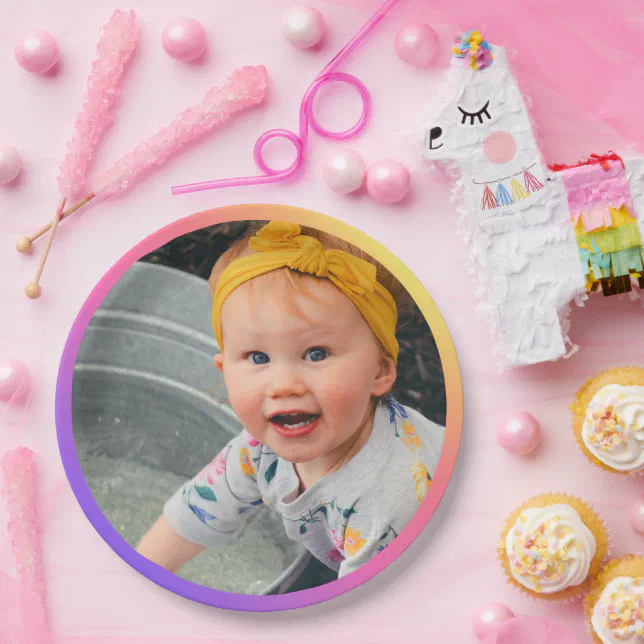 Custom Photo Cute Magical Gradient Border Paper Plates | Zazzle
