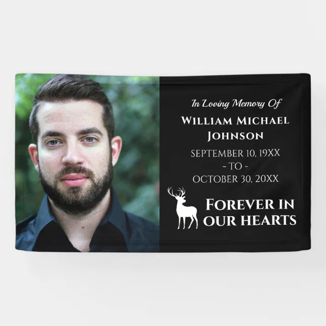 Custom Photo Deer Forever In Our Hearts Memorial Banner | Zazzle