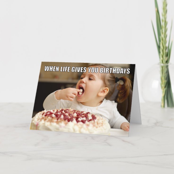 Custom Photo Eat Cake Meme Funny Birthday Card | Zazzle