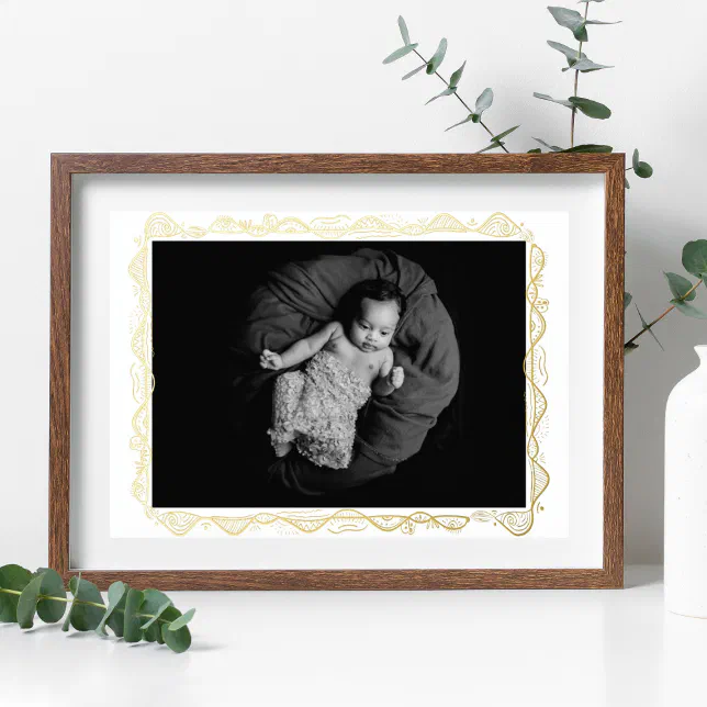 custom photo | elegant doodle | fine gold frame foil prints | Zazzle