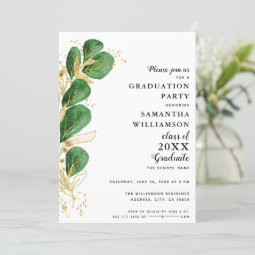 Custom Photo Elegant Greenery Graduation Party Invitation | Zazzle