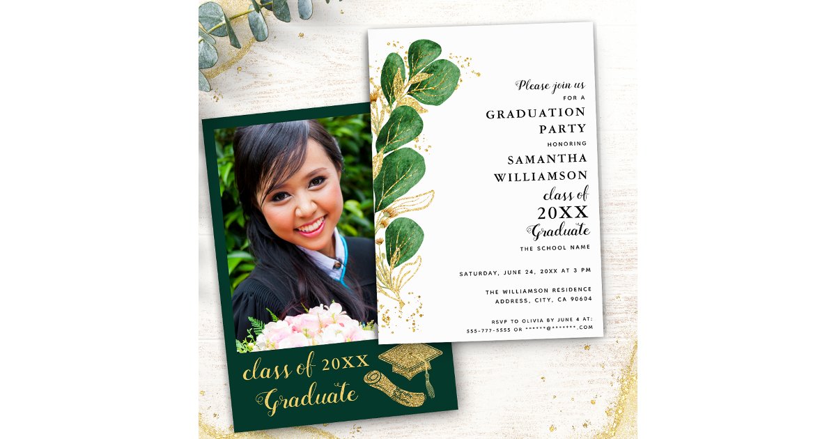 Custom Photo Elegant Greenery Graduation Party Invitation | Zazzle