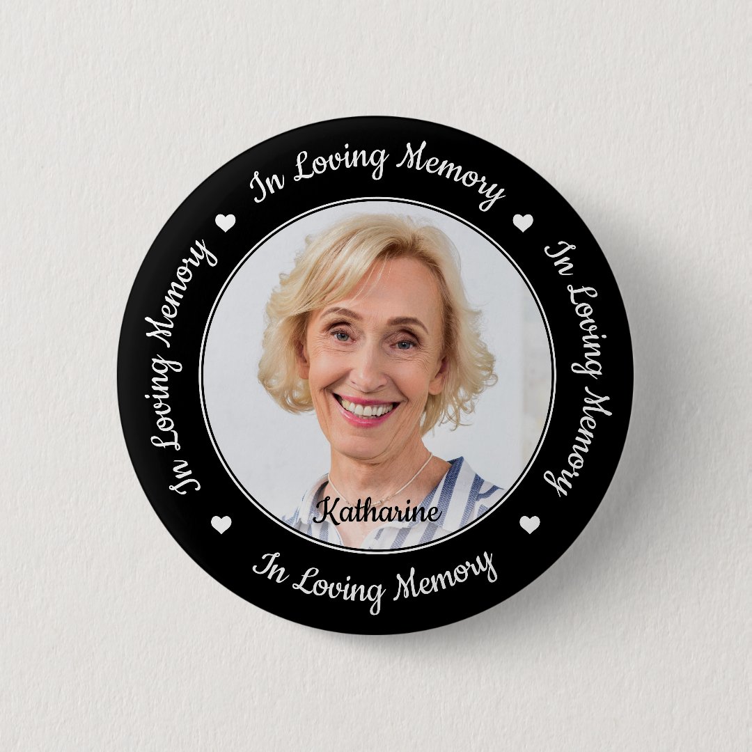Custom Photo Elegant In Loving Memory Memorial Button | Zazzle