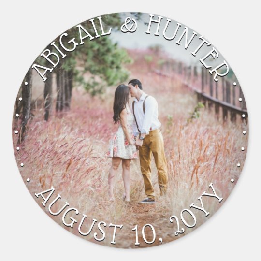 Custom Photo Elegant Modern Typography Wedding Classic Round Sticker ...