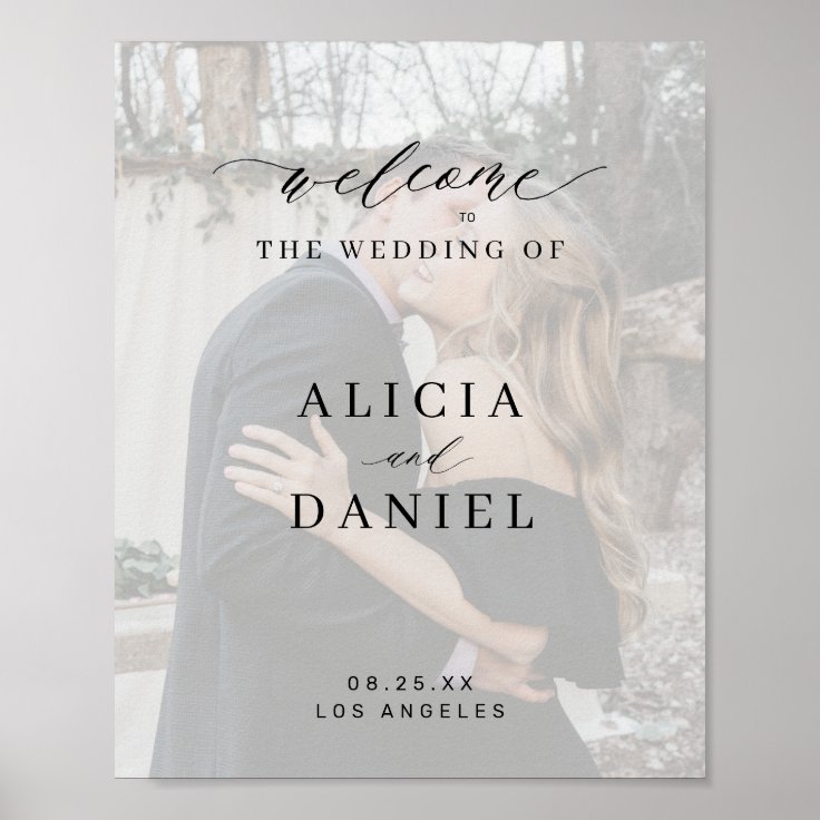 Custom photo elegant script wedding welcome sign | Zazzle