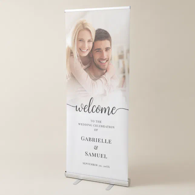 Custom Photo Elegant Wedding Welcome Retractable Banner | Zazzle