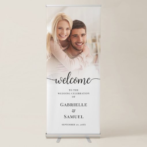 Custom Photo Elegant Wedding Welcome Retractable Banner | Zazzle