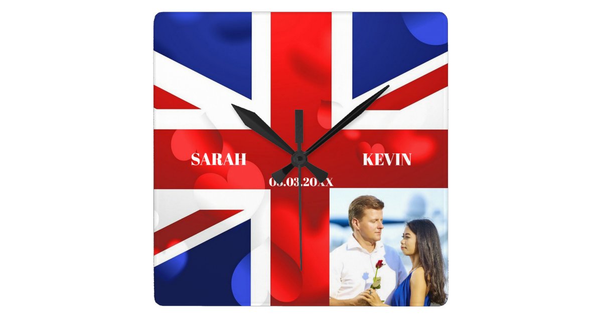 Custom Photo England Flag Square Wall Clock | Zazzle.com
