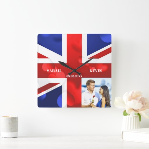 Custom Photo England Flag Square Wall Clock | Zazzle