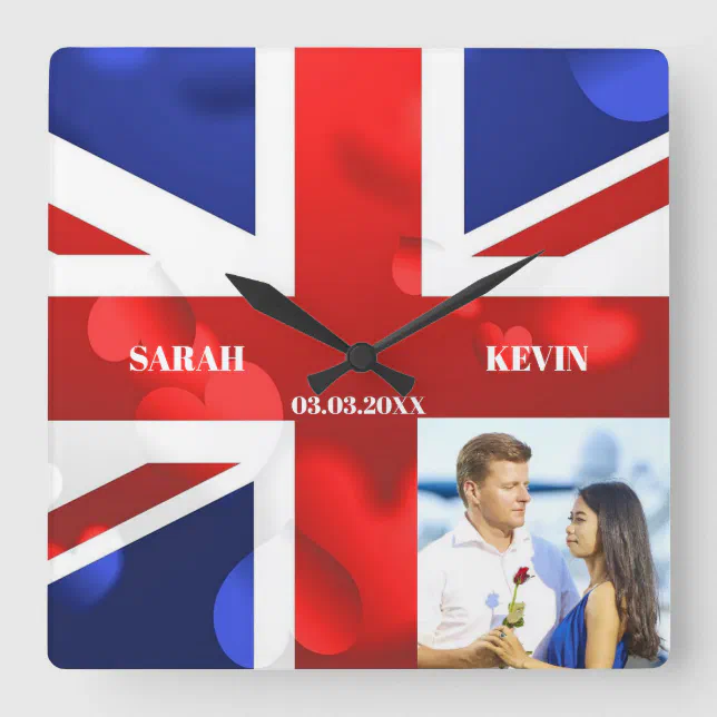 Custom Photo England Flag Square Wall Clock | Zazzle