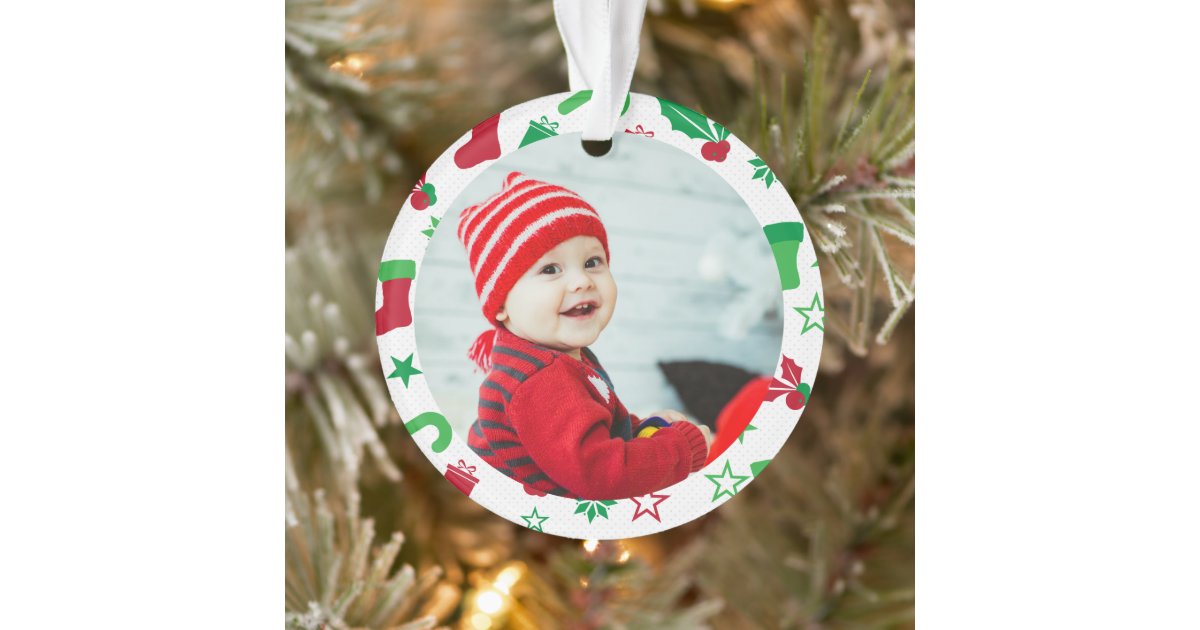 Custom Photo Frame Baby's First Christmas Holiday Ornament | Zazzle
